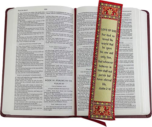 for God so Loved The World, Woven Fabric Christian Bookmark, Silky Soft John 3:16 Flexible Bookmarker for Novels Books and Bibles, Traditional Turkish Woven Design, Memory Verse Gift