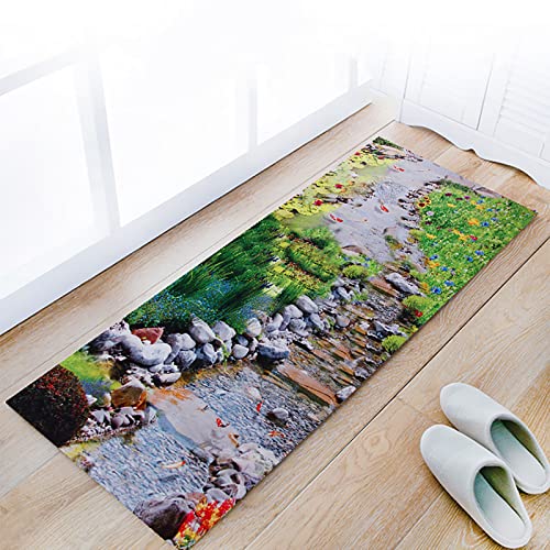 SDGWEG 3D Optical Illusion Rug for Living Room,Lotus Ocean Print Pattern Area Rug Home Decor Carpet Mat,Non Slip Nautical Runner Rug Large Porch Hallway Doormat Washable-A 100x300cm(39x118inch)