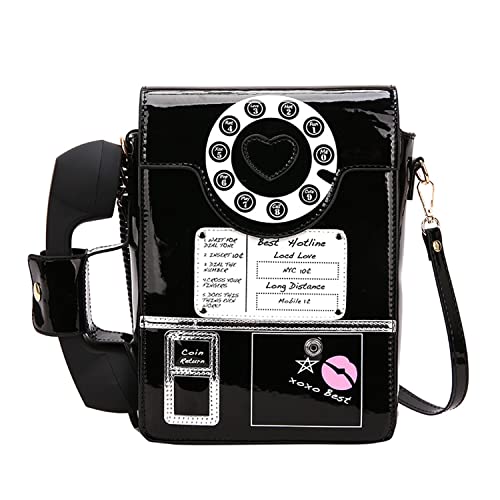 KUANG! Women Reflective Fashion Telephone Shaped Shoulder Bag Ladies Novelty Microphone Crossbody Bag Chain Purse for Girls