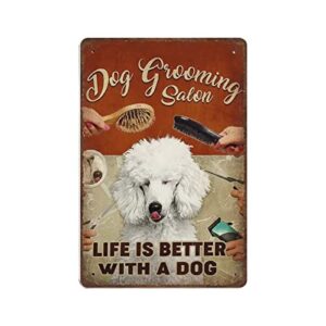 wzvzgz vintage wall metal poster dog salon tin sign, dog grooming salon farmhouse sign country farm kitchen wall home garden decor art signs garage decoration 8×12 inch wall art sign wall decor