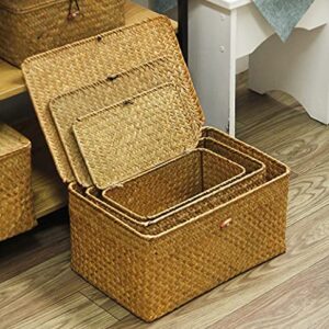 FEILANDUO 6 Pieces Wicker Basket with Lid Seagrass Woven Basket Box Home Shelf Storage Organize Boho Decor