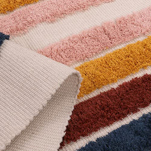 Ailsan Boho Kitchen Rug 2x5, Tufted Hand Woven Nursery Area Rugs Cotton Tassel Area Rug Colorful Rainbow Tufting Runner Throw Indoor Rugs for Vanity Farmhouse Bedroom Runner Bedside Playroom