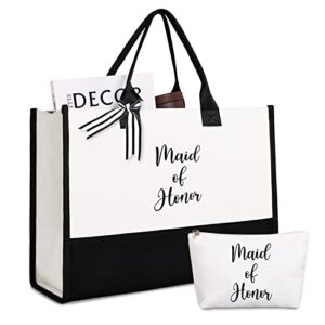 lamyba maid of honor tote bag, maid of honor gifts from the bride, bridal shower gifts, black and white