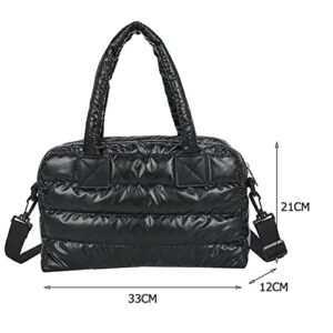 JQWSVE Puffer Tote Bag Fashion Quilted Crossbody Bag for Women Puffer Bag Solid Color Puffy Tote Bag Down Padded Shoulder Bag