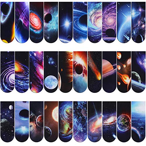 30 Pieces Universe Galaxy Magnetic Bookmark,MWOOT Starry Sky Magnet Page Book Markers Set ,Assorted Magnetic Page Clips Bookmarks for Students Reading(2x6cm,30 Styles)