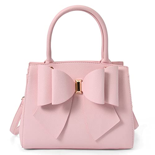 Like Dreams Women Classic Large Vegan Leather Satchel Bowtie Top Handle Fashion Handbag Purse (Candy Pink)