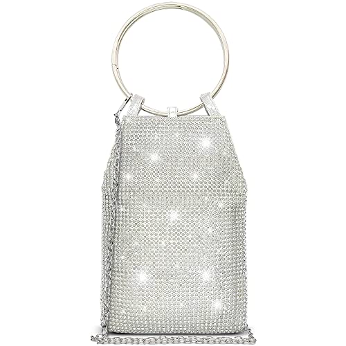 HoHeMoYi Bling Rhinestones Womens Evening Handbag Purses Mesh Pouch Clutch (Silver)