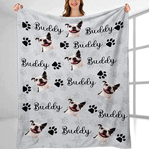 Custom Dog Name Picture Blanket Throw Personalized Dog Blanket Pet Paw Dog Memorial Gifts for Pets Cats Custom Puppy Dog Blanket with Photo & Name for Dogs 30x40in for 1-5 Toddler/Puppy