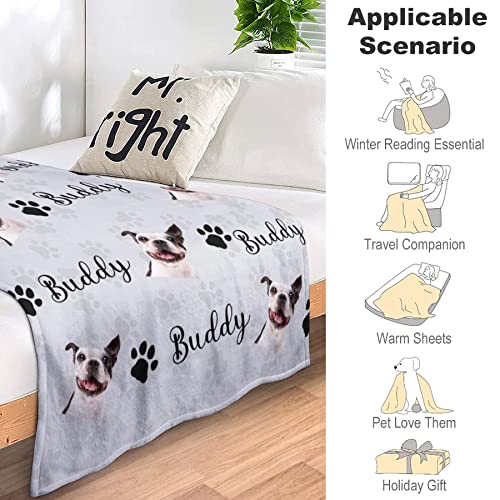 Custom Dog Name Picture Blanket Throw Personalized Dog Blanket Pet Paw Dog Memorial Gifts for Pets Cats Custom Puppy Dog Blanket with Photo & Name for Dogs 30x40in for 1-5 Toddler/Puppy