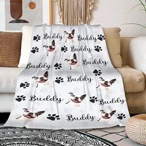 Custom Dog Name Picture Blanket Throw Personalized Dog Blanket Pet Paw Dog Memorial Gifts for Pets Cats Custom Puppy Dog Blanket with Photo & Name for Dogs 30x40in for 1-5 Toddler/Puppy