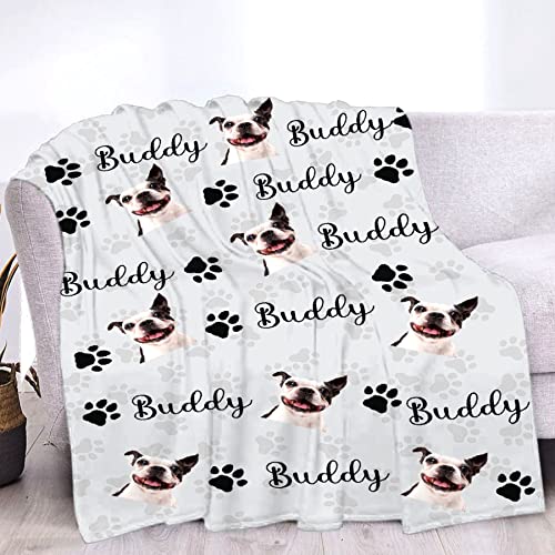 Custom Dog Name Picture Blanket Throw Personalized Dog Blanket Pet Paw Dog Memorial Gifts for Pets Cats Custom Puppy Dog Blanket with Photo & Name for Dogs 30x40in for 1-5 Toddler/Puppy