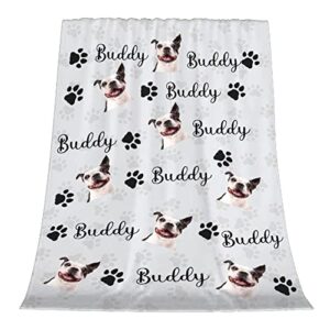 Custom Dog Name Picture Blanket Throw Personalized Dog Blanket Pet Paw Dog Memorial Gifts for Pets Cats Custom Puppy Dog Blanket with Photo & Name for Dogs 30x40in for 1-5 Toddler/Puppy