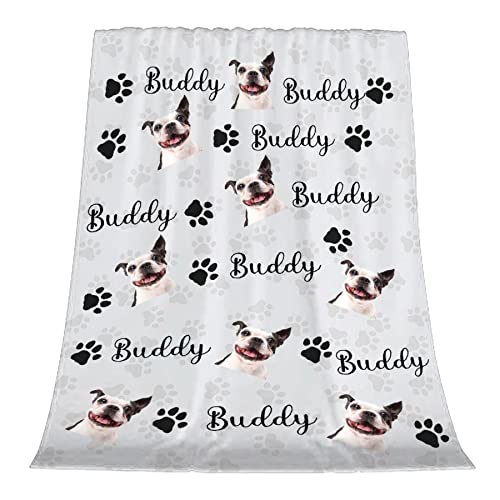 Custom Dog Name Picture Blanket Throw Personalized Dog Blanket Pet Paw Dog Memorial Gifts for Pets Cats Custom Puppy Dog Blanket with Photo & Name for Dogs 30x40in for 1-5 Toddler/Puppy