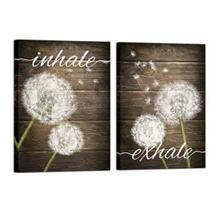 apicoture rustic bathroom wall decor dandelion pictures flower wall art inhale exhale canvas prints farmhouse wall decor 12″x16″x2 pieces