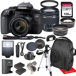 canon eos 800d / rebel t7i w/canon ef-s 18-55mm f/4-5.6 is stm zoom lens & professional accessory bundle w/ 128gb memory card & back-pack case & spare battery & more