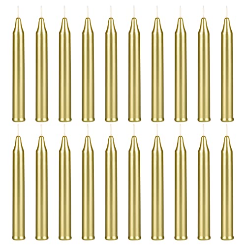 SRG 20 pcs Unscented Gold Mini Taper Candle, 4 Inch Tall x 1/2 Inch Diameter, Great for Casting Chimes, Rituals, Spells, Vigil, Witchcraft, Wiccan Supplies, Wax Play & More