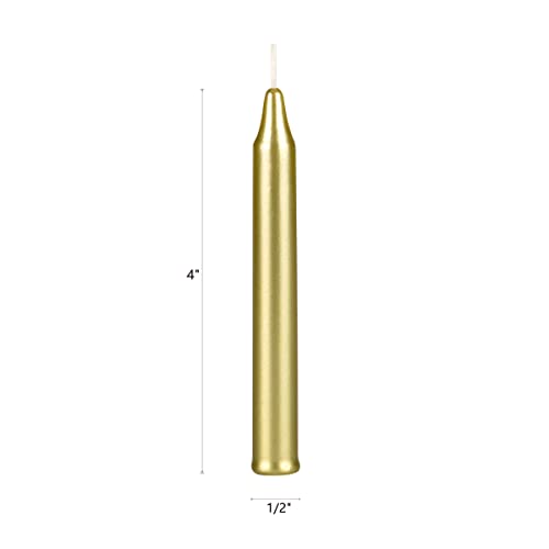 SRG 20 pcs Unscented Gold Mini Taper Candle, 4 Inch Tall x 1/2 Inch Diameter, Great for Casting Chimes, Rituals, Spells, Vigil, Witchcraft, Wiccan Supplies, Wax Play & More