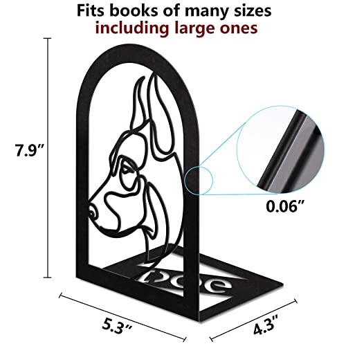 Book Ends Decorative Design Dog Modern Bookends for Shelves, Non-Skid Bookend, Heavy Duty Metal Book Stopper for Books/CDs, 7.9 x 5.3 x 4.3”, Black (1 Pair/2 Pieces, Large)