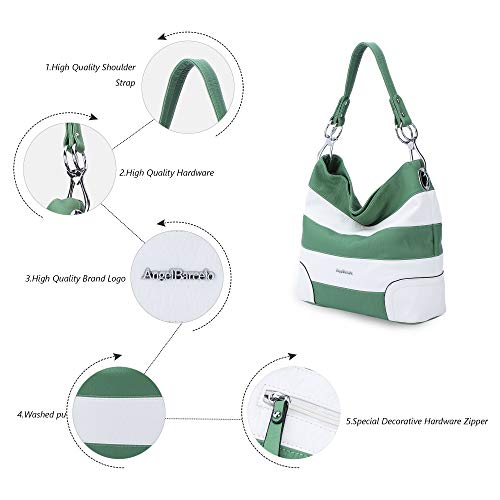 Women Handbag Purse Vegan Leather Hobo Shoulder Bag Soft Tote Bag For Women-Green/White