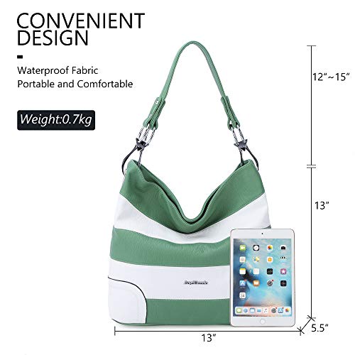 Women Handbag Purse Vegan Leather Hobo Shoulder Bag Soft Tote Bag For Women-Green/White