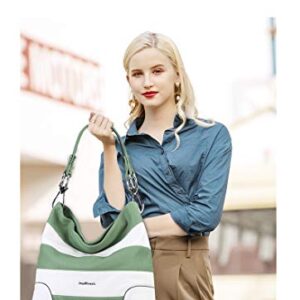 Women Handbag Purse Vegan Leather Hobo Shoulder Bag Soft Tote Bag For Women-Green/White