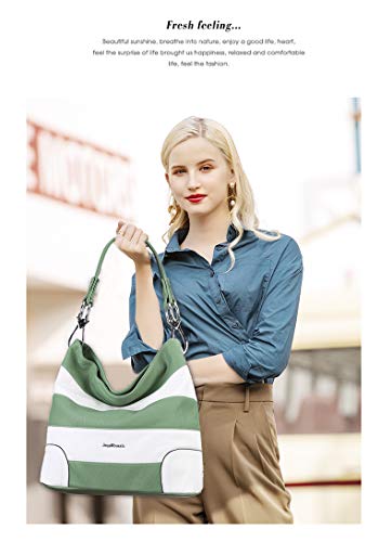 Women Handbag Purse Vegan Leather Hobo Shoulder Bag Soft Tote Bag For Women-Green/White