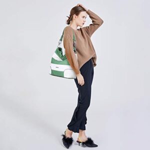 Women Handbag Purse Vegan Leather Hobo Shoulder Bag Soft Tote Bag For Women-Green/White