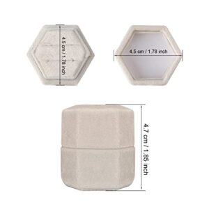 AIEX Velvet Ring Box for Jewelry Gift, Double Slots Hexagon Ring Case Box for Proposal Engagement Wedding Ceremony Valentines Day Holding 2 Rings (Beige)