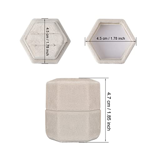 AIEX Velvet Ring Box for Jewelry Gift, Double Slots Hexagon Ring Case Box for Proposal Engagement Wedding Ceremony Valentines Day Holding 2 Rings (Beige)