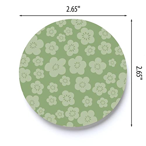 Floral Pistachio Green 2.75 x 2.75 Ceramic Car Coasters Pack of 2