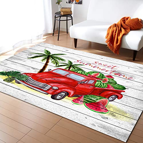 Area Rug 2'x3' - Watermelons in The Truck Wood Grain Backdrop Non-Slip Living Room Bedroom Accent Rug Carpet, Washable Kitchen Mat Rugs Front Porch Floor Doormat Bath Runner Rugs