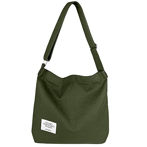 Tote Bag for Women Canvas Cute Tote Bag Aesthetic Hobo Bags for Women for Work Travel Easy to Fold (Army Green)