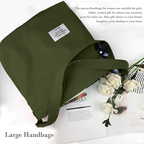 Tote Bag for Women Canvas Cute Tote Bag Aesthetic Hobo Bags for Women for Work Travel Easy to Fold (Army Green)