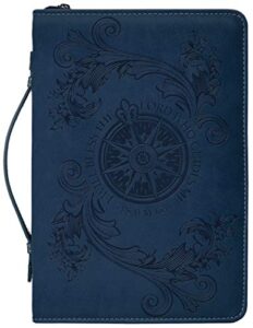 divinity bless the lord flying compass rose navy blue x-large faux leather bible cover