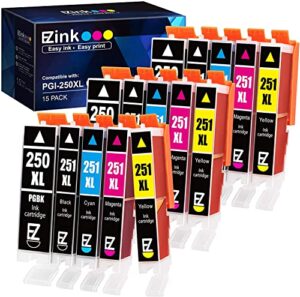 e-z ink (tm compatible ink cartridges replacement for canon 250 251 xl pgi-250xl cli-251xl to use with pixma mx922 mx920 ix6820 mg5520 mg7520 ip8720 mg6620 mg6320 mg7120 (15 pack)