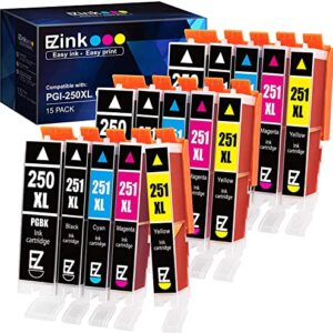 E-Z Ink (TM Compatible Ink Cartridges Replacement for Canon 250 251 XL PGI-250XL CLI-251XL to use with PIXMA MX922 MX920 IX6820 MG5520 MG7520 IP8720 MG6620 MG6320 MG7120 (15 Pack)