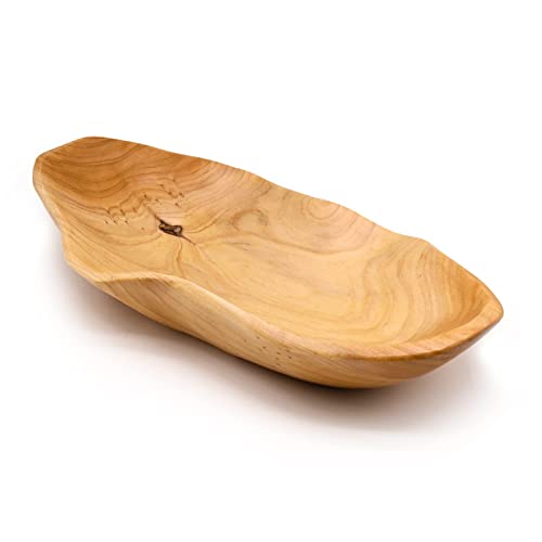 EUARDER Decorative Bowl, Long Wood Serving Bowl, Wooden Dough Bowl For Home Decor, Dining Room, Kitchen Table, Coffee Table Decor Centerpiece, Farmhouse Decor, Large (13.2")