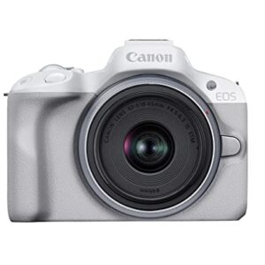 Canon EOS R50 Mirrorless Vlogging Camera (White) w/RF-S18-45mm F4.5-6.3 is STM Lens, 24.2 MP, 4K Video, Subject Detection & Tracking, Compact, Smartphone Connection, Content Creator