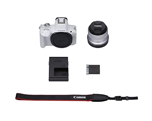 Canon EOS R50 Mirrorless Vlogging Camera (White) w/RF-S18-45mm F4.5-6.3 is STM Lens, 24.2 MP, 4K Video, Subject Detection & Tracking, Compact, Smartphone Connection, Content Creator