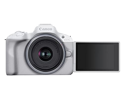 Canon EOS R50 Mirrorless Vlogging Camera (White) w/RF-S18-45mm F4.5-6.3 is STM Lens, 24.2 MP, 4K Video, Subject Detection & Tracking, Compact, Smartphone Connection, Content Creator