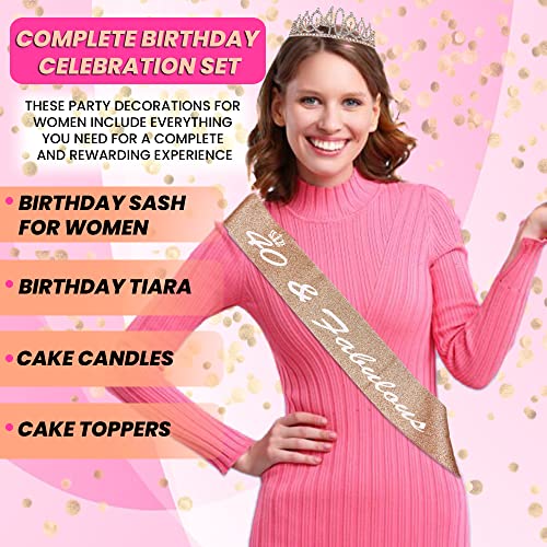 60th Birthday Decorations Women – 60th Birthday Gifts for Women – Rose Gold Happy Birthday Decorations for Girls – Includes Birthday Crown, Birthday Sash, Cake Topper – Beautiful Elegant Design (60th)