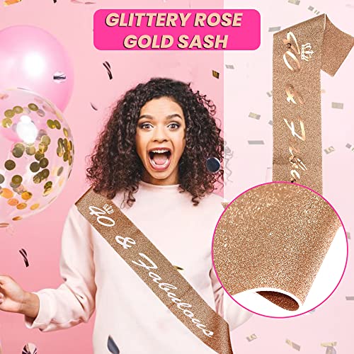 60th Birthday Decorations Women – 60th Birthday Gifts for Women – Rose Gold Happy Birthday Decorations for Girls – Includes Birthday Crown, Birthday Sash, Cake Topper – Beautiful Elegant Design (60th)