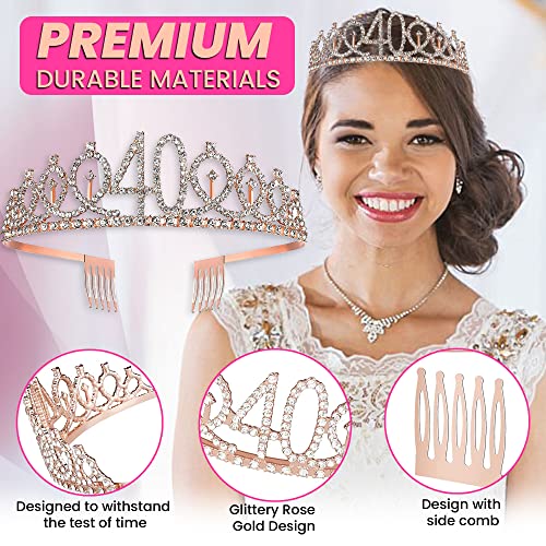 60th Birthday Decorations Women – 60th Birthday Gifts for Women – Rose Gold Happy Birthday Decorations for Girls – Includes Birthday Crown, Birthday Sash, Cake Topper – Beautiful Elegant Design (60th)