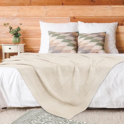 PAVILIA Plush Throw Blanket, Fluffy Textured Fleece Throw, Super Soft Cozy Microfiber Blanket for Sofa Couch Bed (Cream Beige, 60x80 inches)