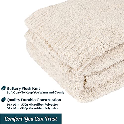 PAVILIA Plush Throw Blanket, Fluffy Textured Fleece Throw, Super Soft Cozy Microfiber Blanket for Sofa Couch Bed (Cream Beige, 60x80 inches)