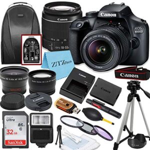 canon eos t100/4000d dslr camera with ef-s 18-55mm lens, sandisk memory card, tripod, flash, backpack + zeetech accessory bundle (canon 18-55mm, sandisk 32gb) (renewed)