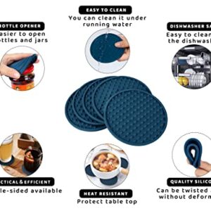 Coasters for Drinks 6 Pack Drink Coasters with Holder,Heat Resistant Silicone Coasters Tabletop Protection,Non-Slip Rubber Coasters for Kinds of Cups (Blue)