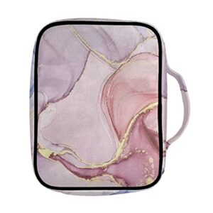 UNICEU Bible Covers for Women, Watercolor Pink Marble with Glitter Gold Line Bible Bags Book Covers Scripture Carrying Case with Handle Pockets