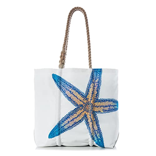 Sea Bags Recycled Sail Cloth Multicolor Starfish Medium Tote Travel Tote Bag, Carry On Bag, Tote Bag for Work Rope Handles