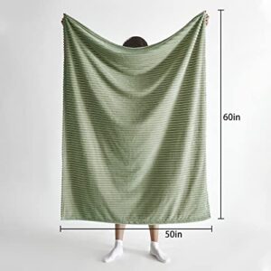 Geniospin Throw Blanket for Couch, Bed, Sofa – 280GSM Super Soft Lightweight Blanket with Strip, 3D Ribbed Jacquard Blanket, Plush Fuzzy Cozy Throws, Warm and Breathable (Sage Green, 50x60 inches)